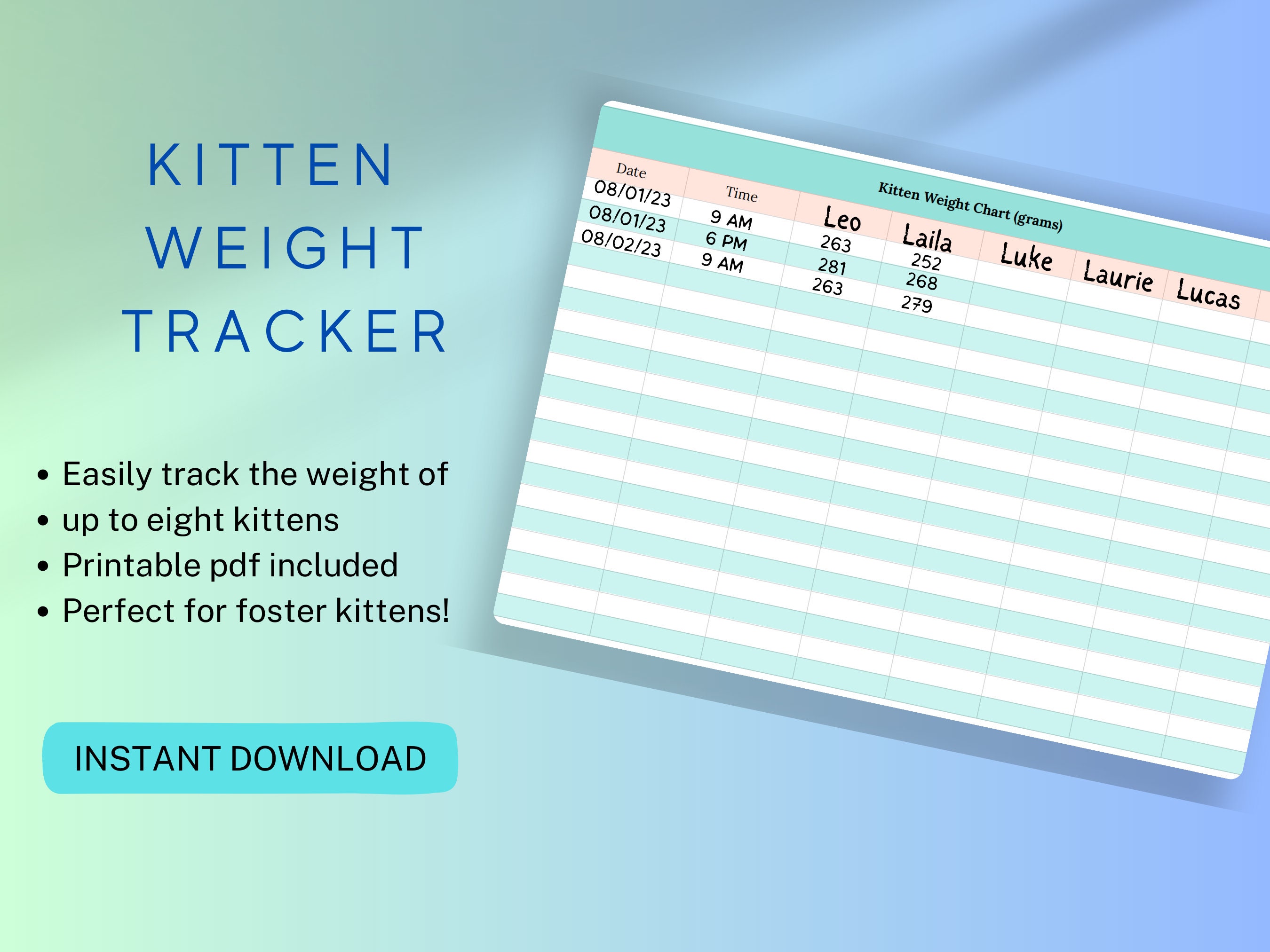 Foster Kitten Weight Tracker Chart - Etsy