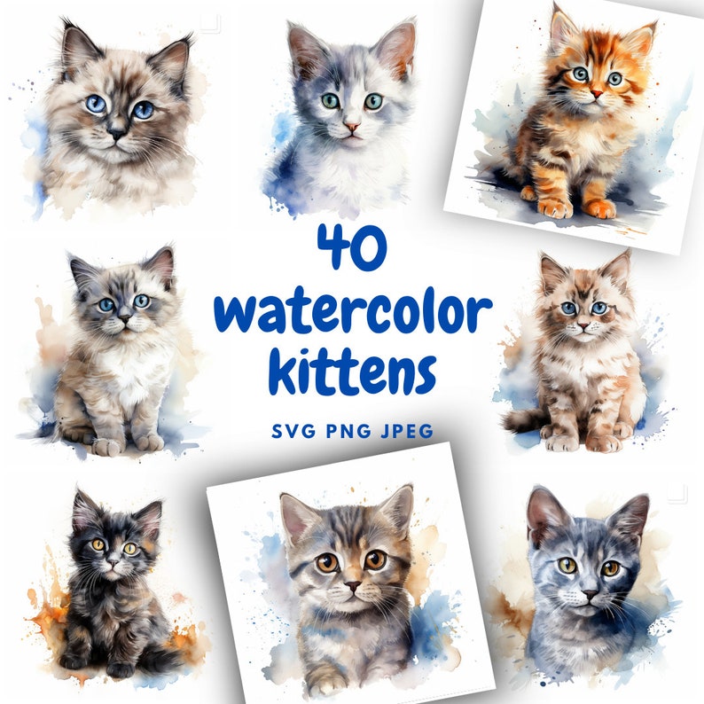 Acuarela Gatitos svg png jpeg imágenes prediseñadas de alta calidad ...