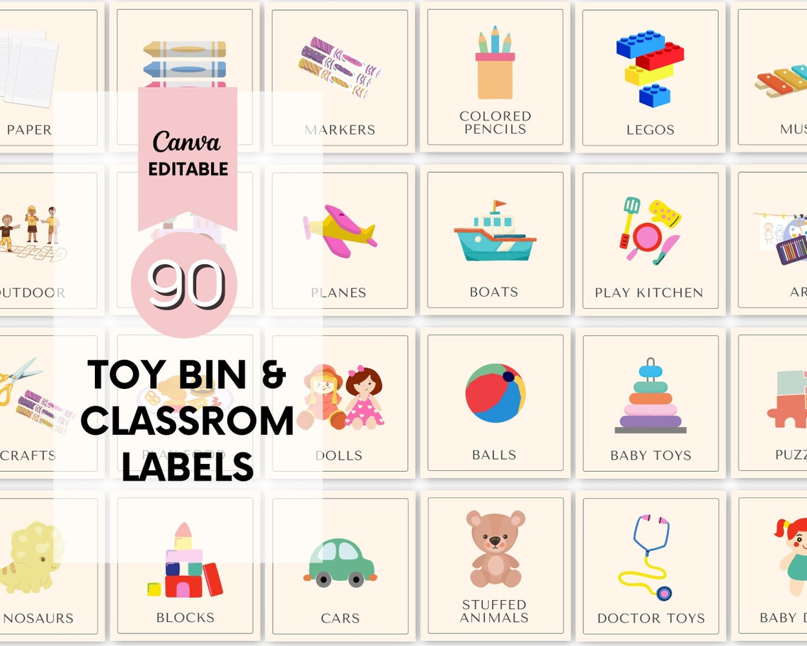 Toy Bin Labels Editable Canva Labels Playroom Labels Digital Download ...