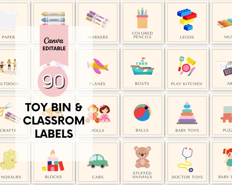 Toy Bin Labels Editable Canva Labels Playroom Labels Digital Download ...