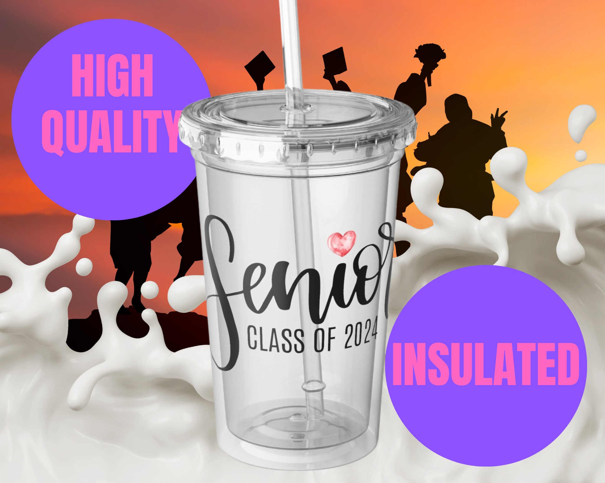 Senior 2024 Acrylic Cup 2024 Senior Tumbler Class of 2024 Insulated Cup ...