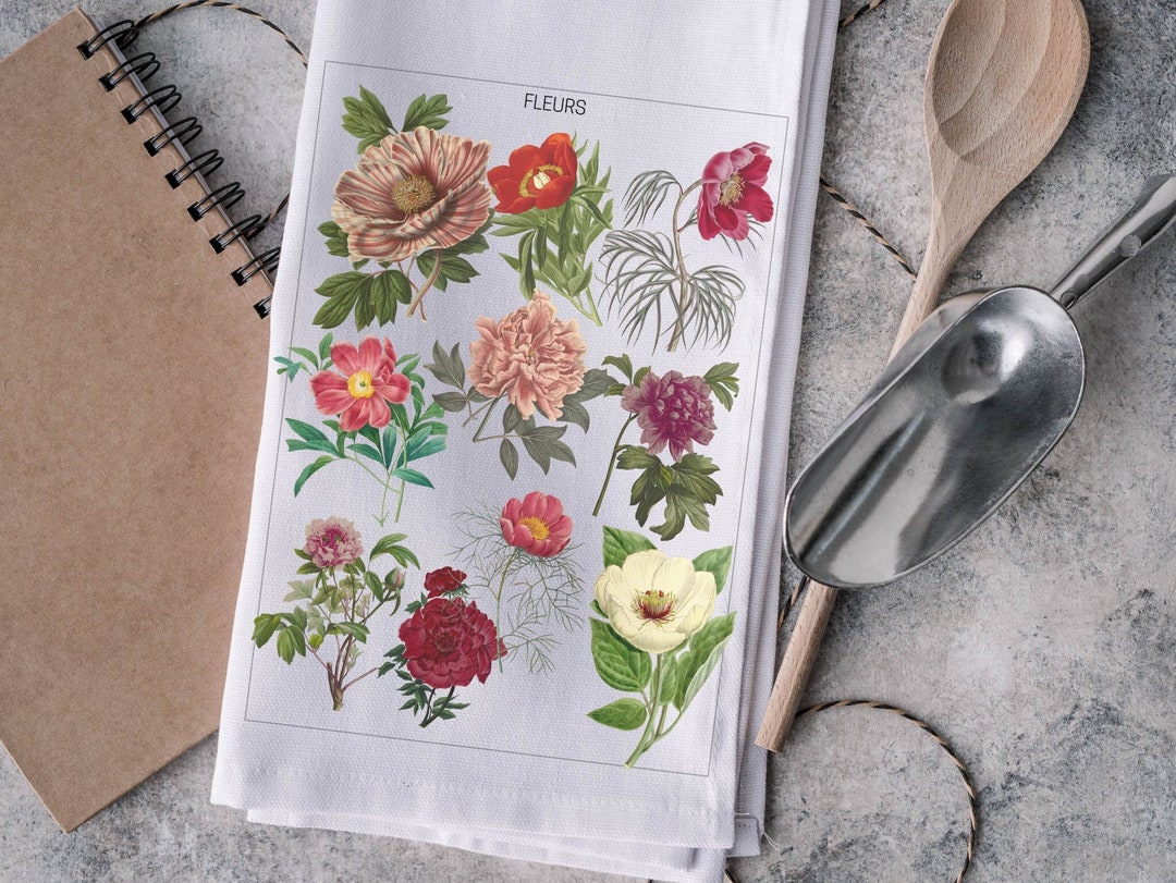 Floral Tea Towel Botanical Print Kitchen Towel Gardener Tea Towel Set ...