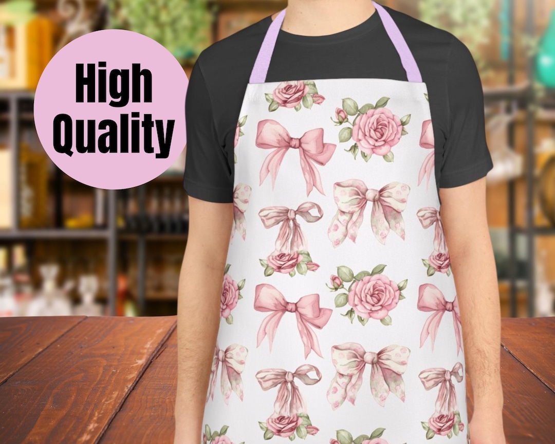 Coquette Pink Bow Apron Flower Rose Floral Bows Apron Love Gift Kitchen ...