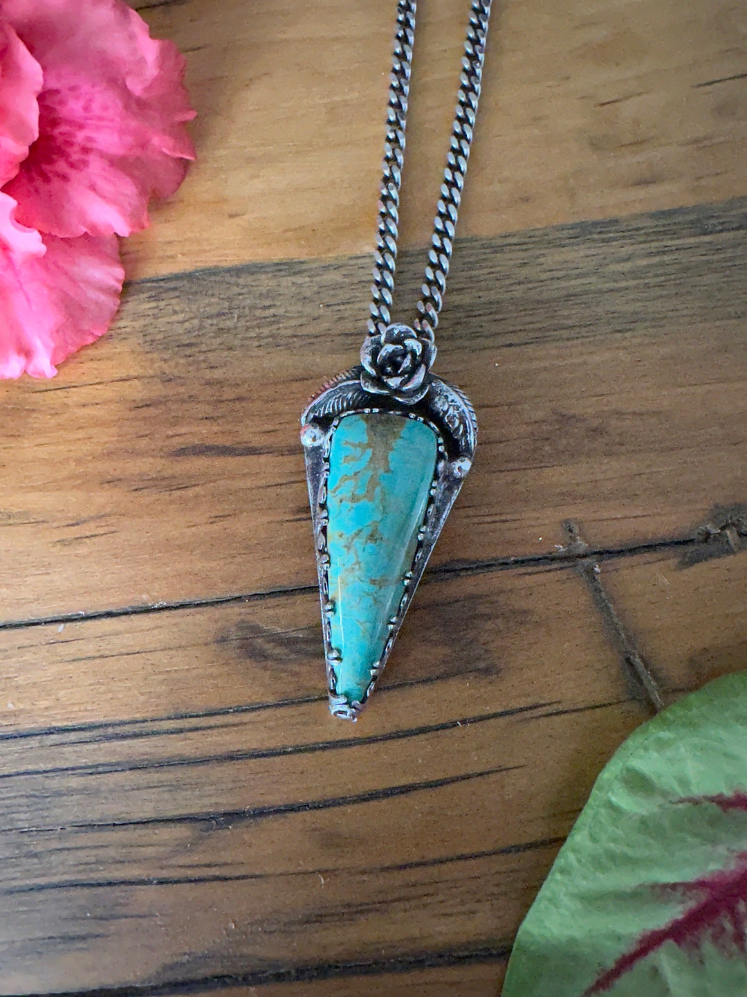 Tyrone Turquoise Floral Necklace Sterling Silver - Etsy