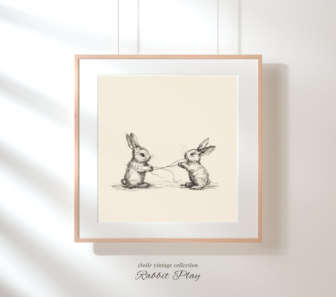 Vintage Bunny Illustration | Pencil Illustration | Printable Digital ...