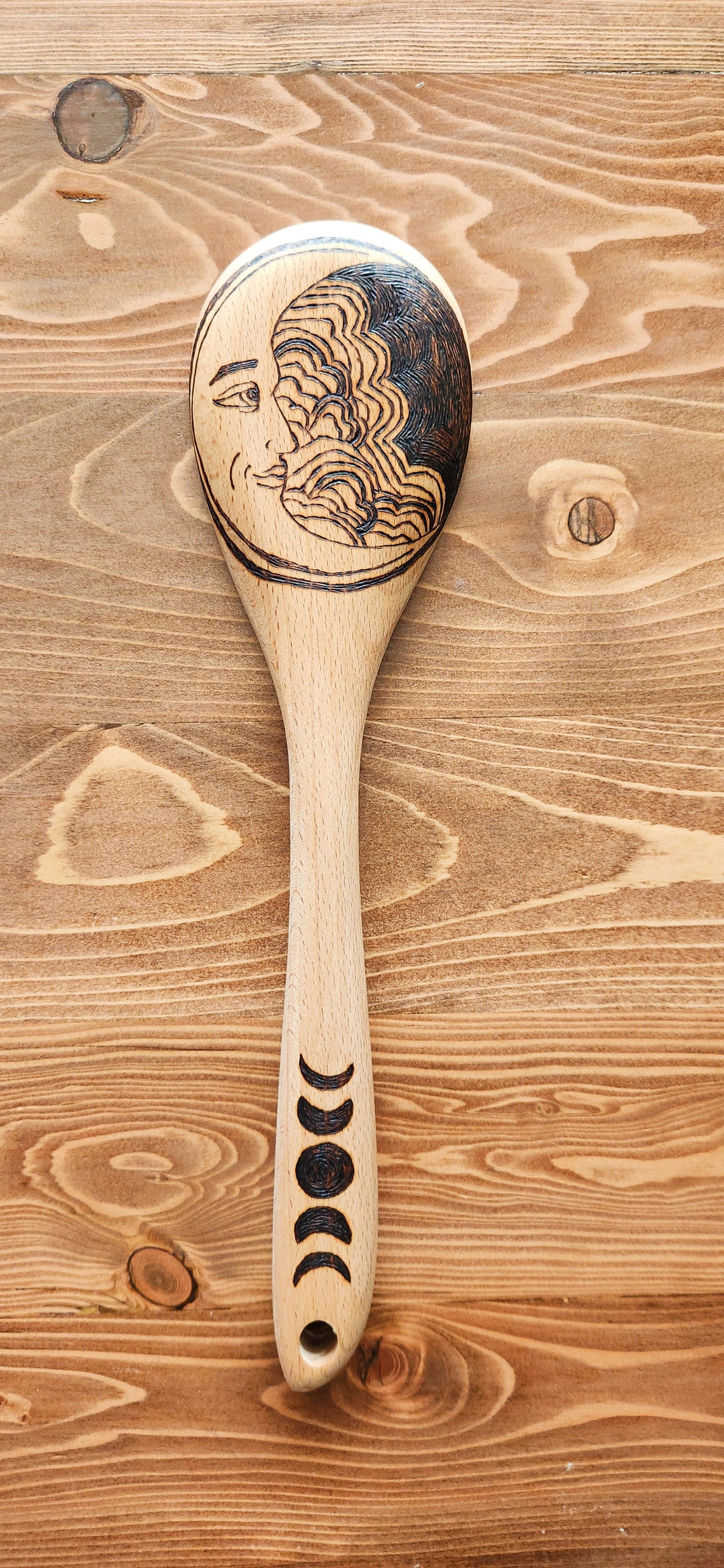 Wooden Spoon With Wood Burning Moon Design - Etsy