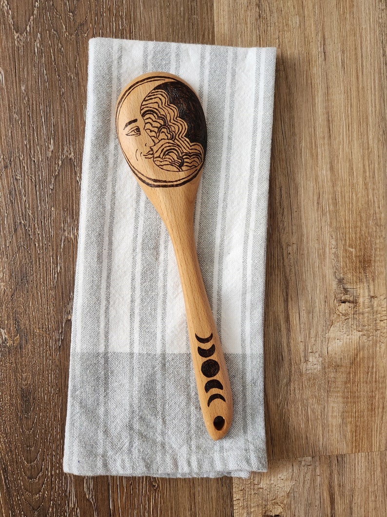 Wooden Spoon With Wood Burning Moon Design - Etsy