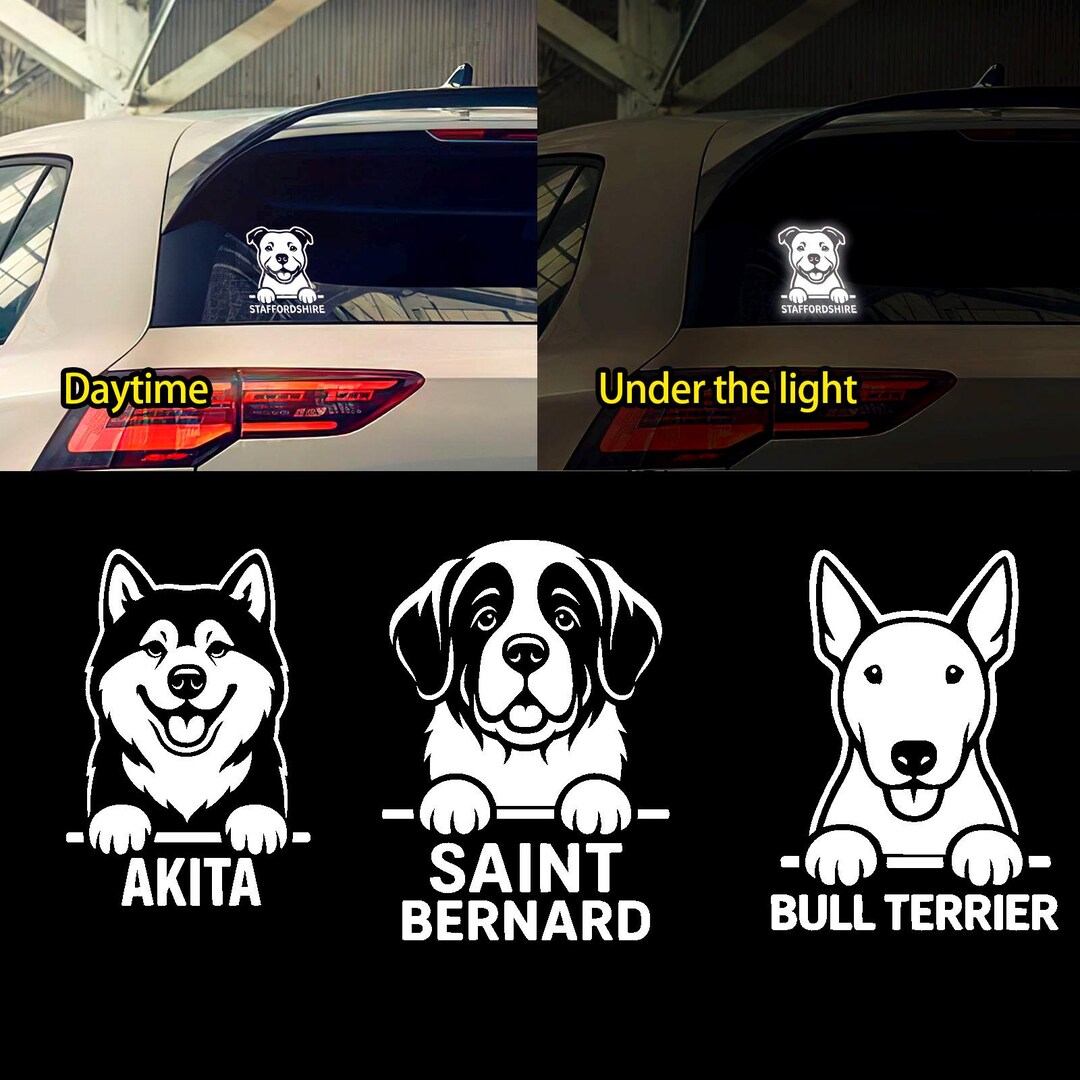 3M Reflective Custom Dog Sticker Various Breeds Akita Bull Terrier ...