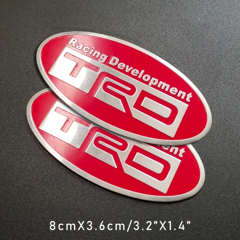 2 TRD Aluminum Metal Emblem Badge Stickers Toyota 4runner Tacoma RAV4 ...