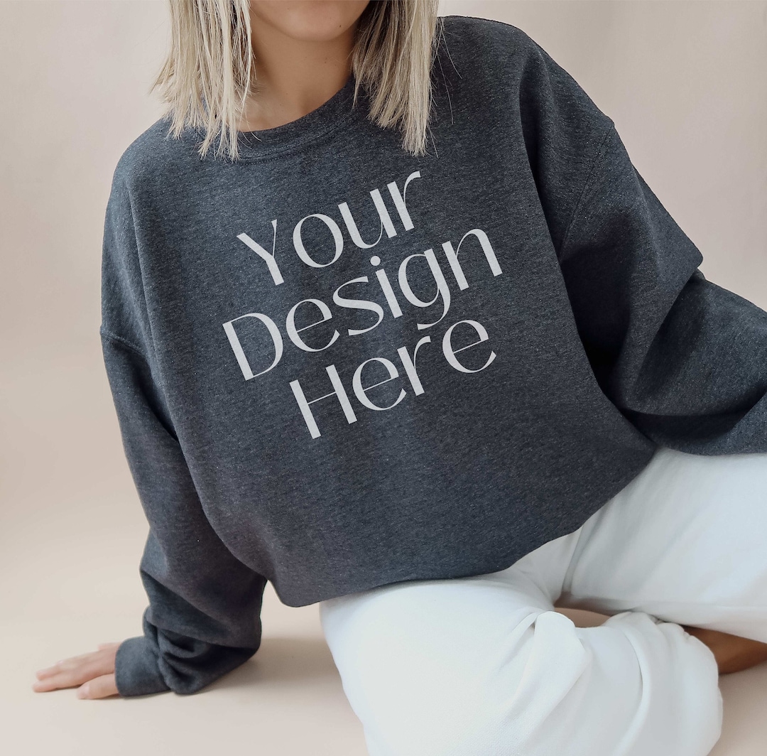 Gildan 18000 Dark Heather Mockup - Grey Mock up - Gildan Sweatshirt ...