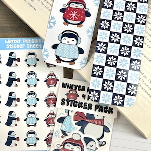 Winter Penguins Sticker Pack, January-themed Set, Decals for Journaling ...