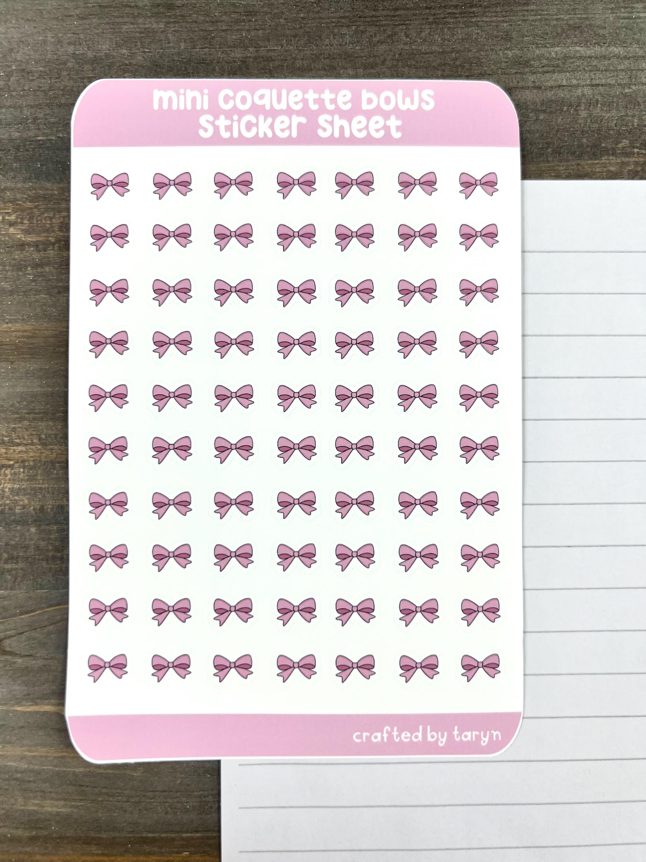 Mini Coquette Pink Bows Sticker Sheet, Scrapbooking, Planner ...