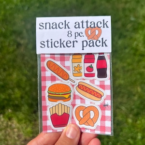 Snack Attack Sticker Pack, Cute Food Stickers, Journaling Decals, Card ...