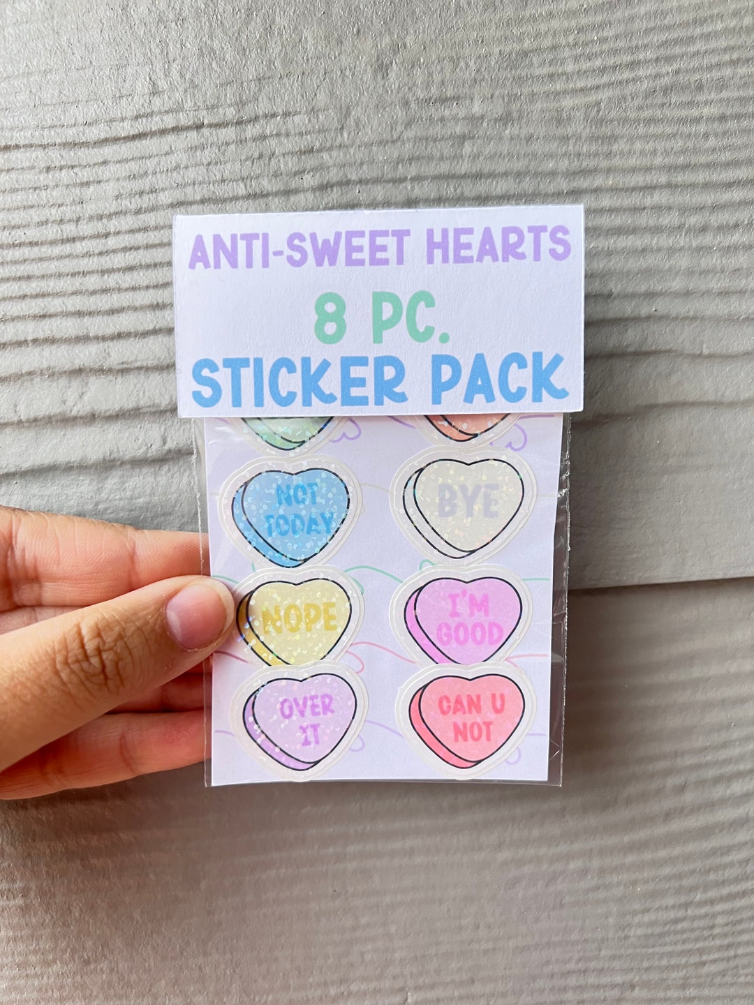 Anti Sweethearts Mini Holographic Sticker Pack, Valentine's Day ...