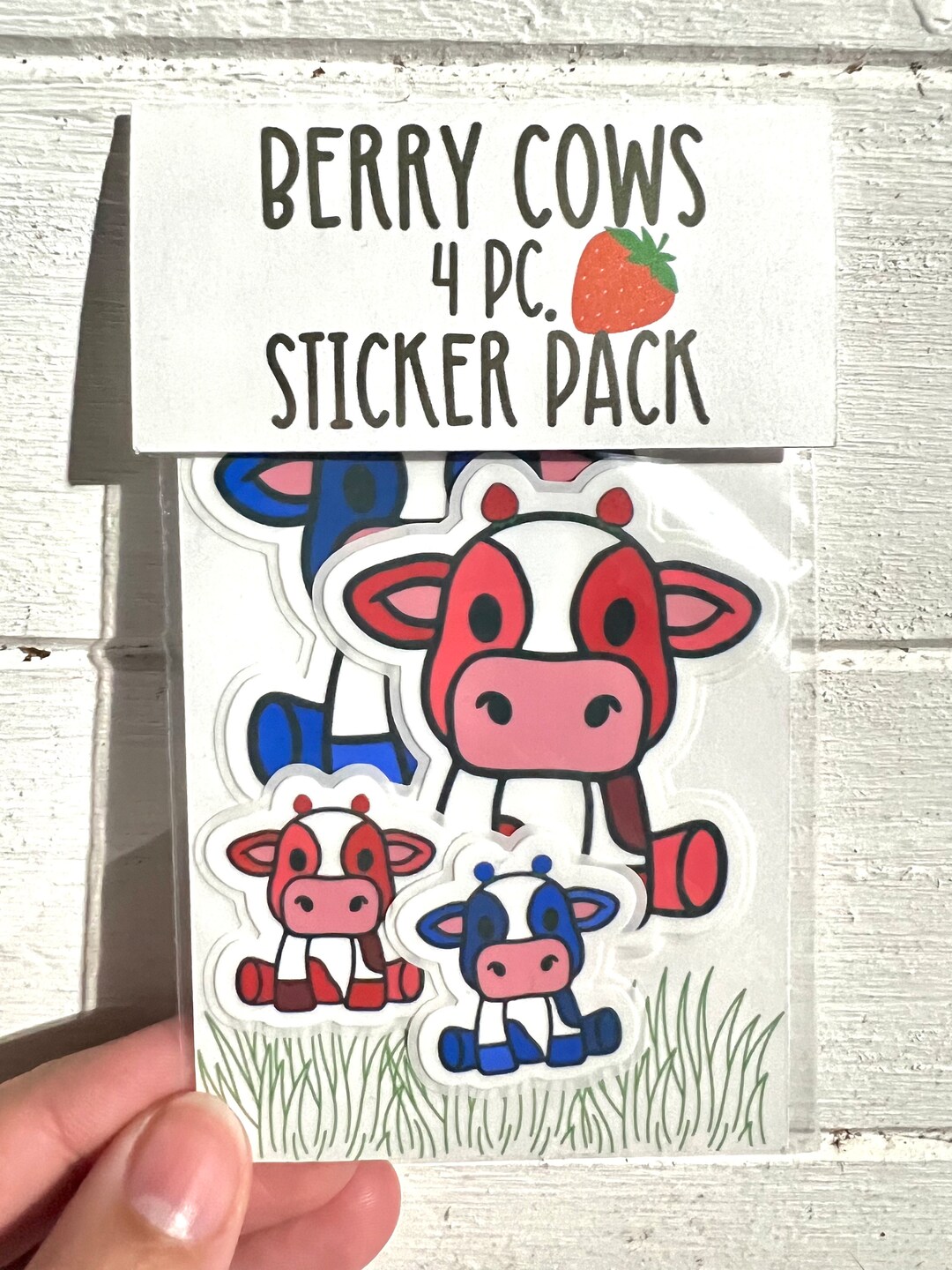 2-inch Berry Cow Sticker Pack, Water Resistant Stickers, Strawberry Cow ...