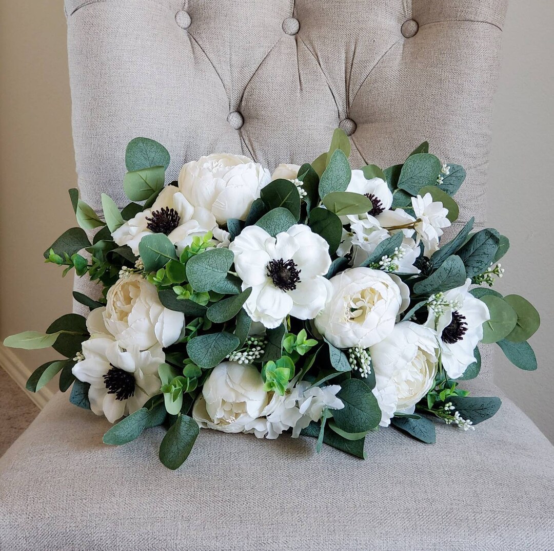 Jess Large Bridal Bouquet, White Anemones and Ivory Peonies Filled With ...