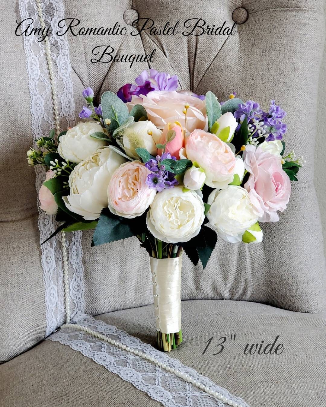 Amy Romantic Pastel Bridal Bouquet,blush Pink, Lilac, Ivory, Sage Green ...