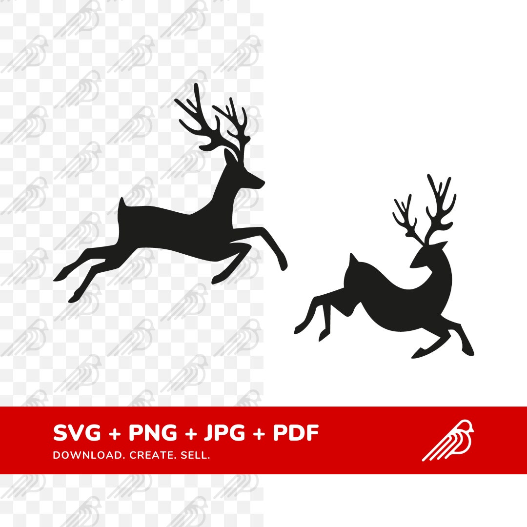 Christmas Reindeers SVG, Flying Reindeers, Reindeer Couple Silhouette ...