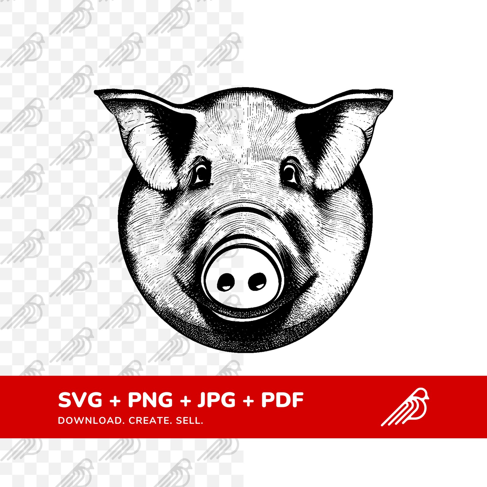Pig Drawing for BBQ Logos, Pork Products, and Pig Farms, Pig Silhouette ...