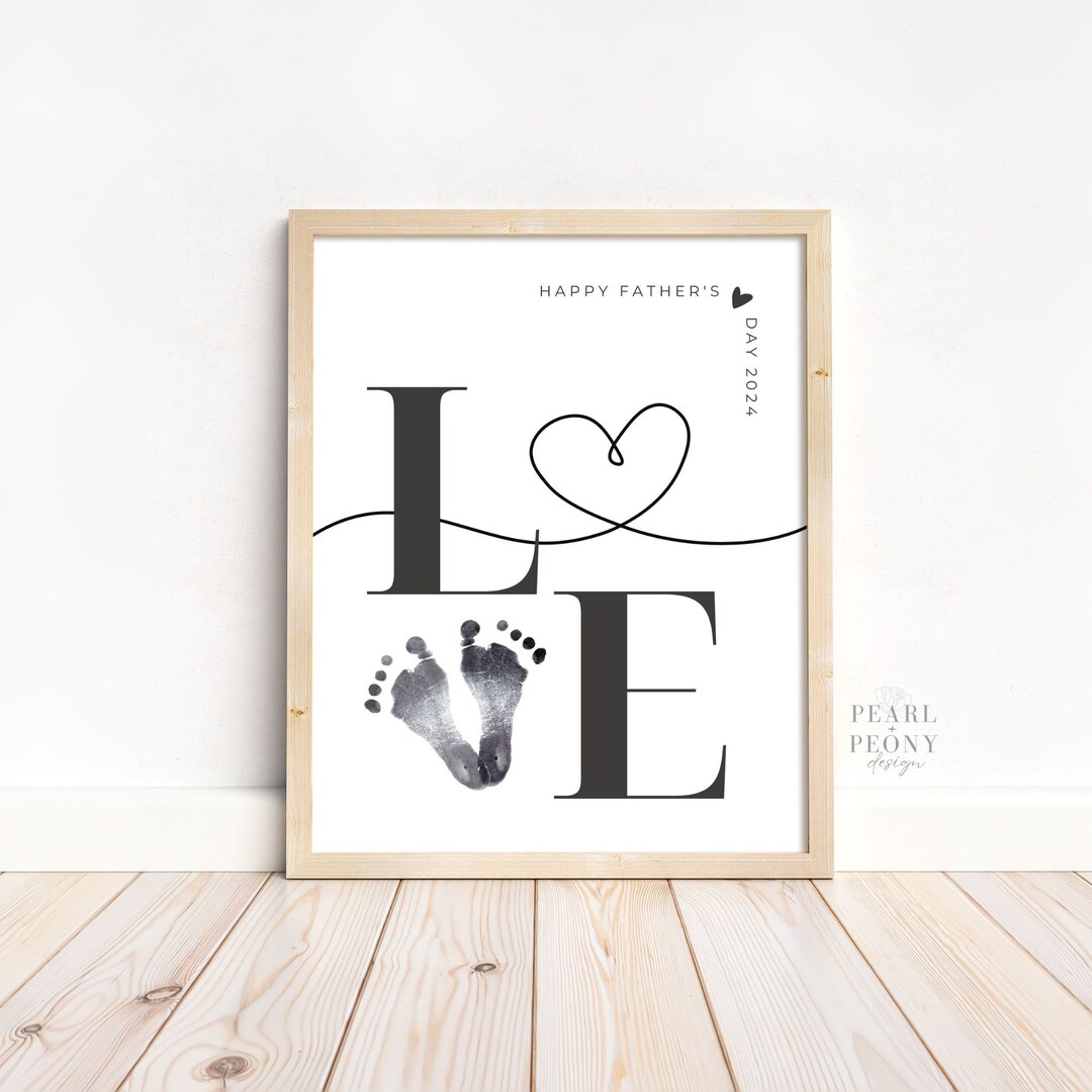 PRINTABLE Happy Fathers Day Footprint Art, Dad Grandpa Gift, 2024 ...