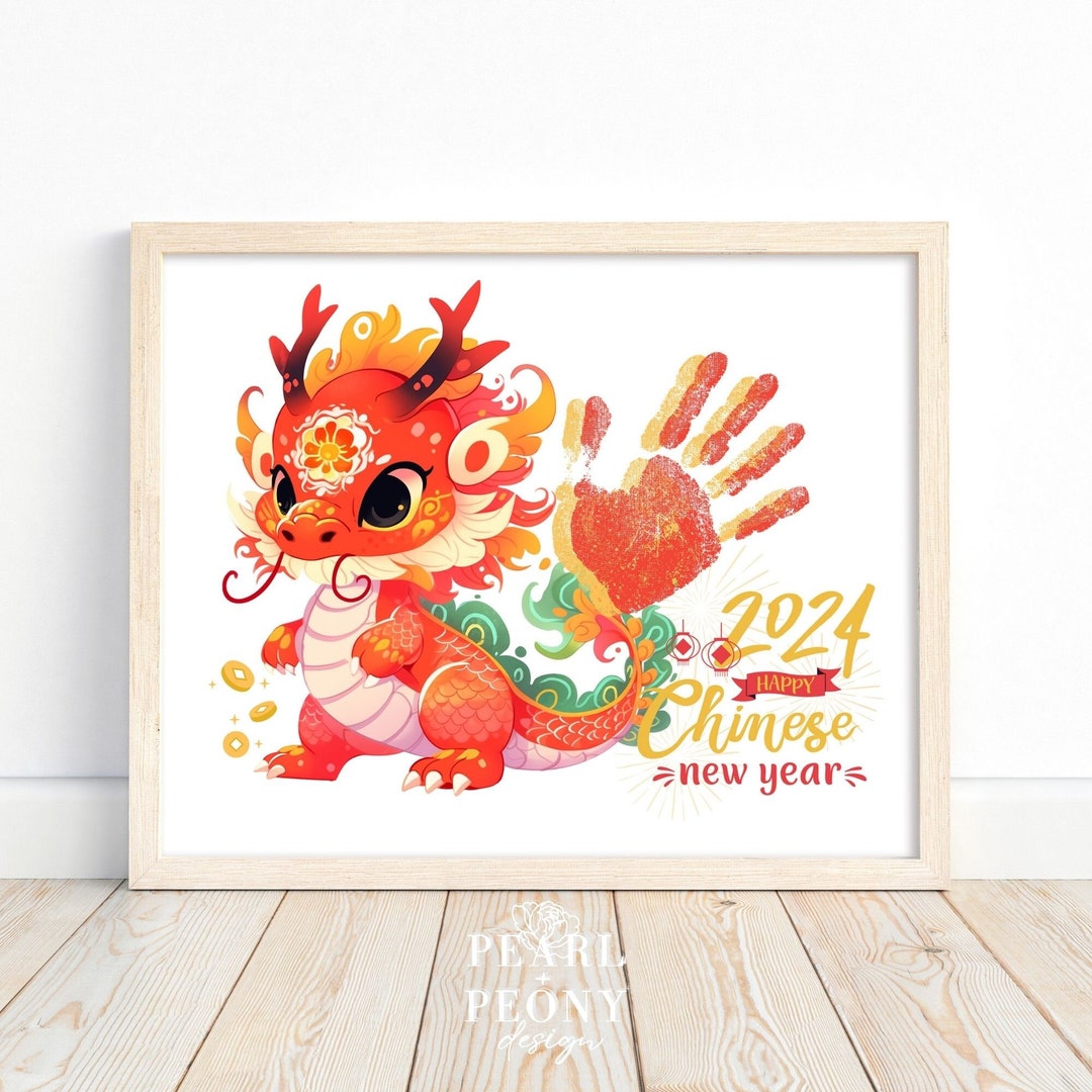 PRINTABLE 2024 Year of the Dragon Handprint Art Craft for Kids, Chinese ...