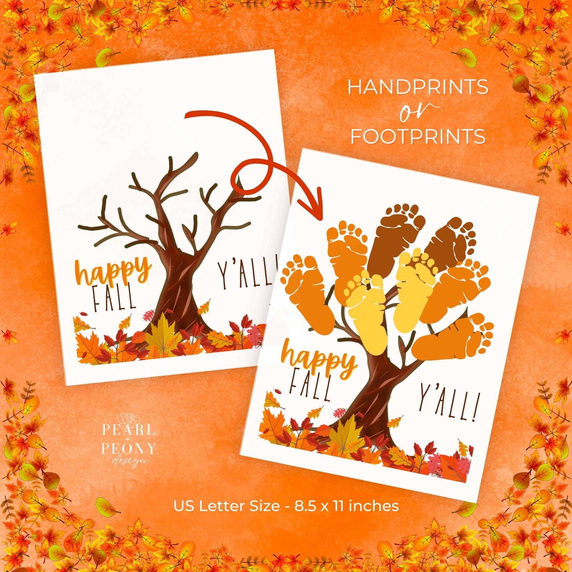 PRINTABLE Fall Leaves Handprint Footprint Art, Thanksgiving Autumn ...