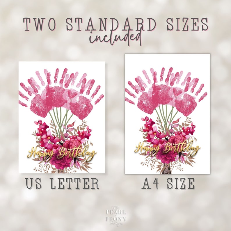 PRINTABLE Happy Birthday Handprint Art Craft, Pink Flower Handprint ...