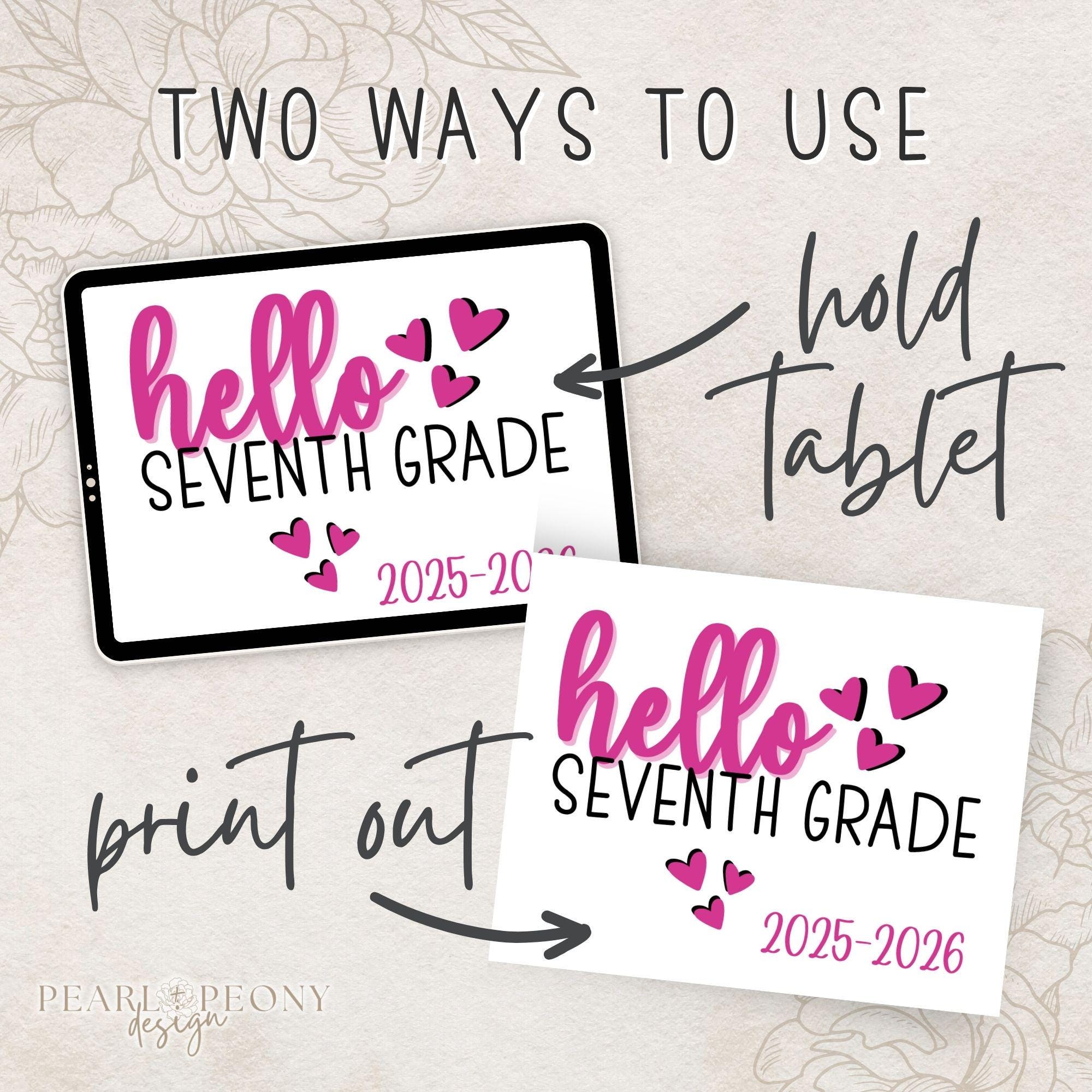 PRINTABLE Pink Preppy First Day of Seventh Grade, Hello Seventh Grade ...