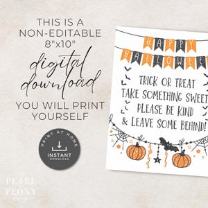 PRINTABLE Cute Halloween Candy Bowl Sign, Please Take One Trick or ...