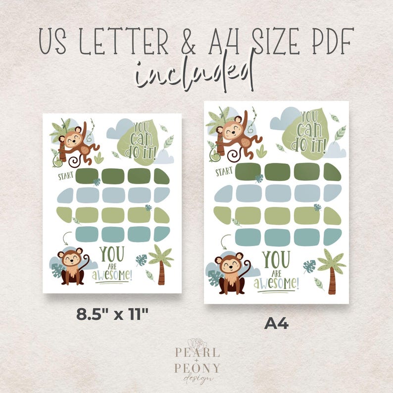 PRINTABLE Cute Monkey Reward Chart, Kids Chore Chart, Routine Sticker ...
