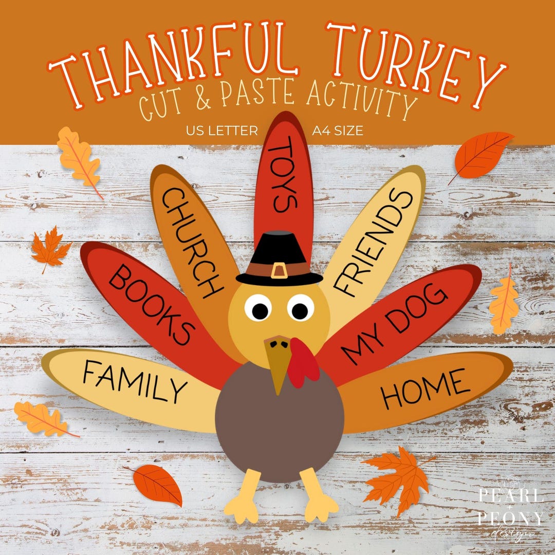 PRINTABLE Thanksgiving Thankful Turkey Craft, DIY Gratitude Activity ...