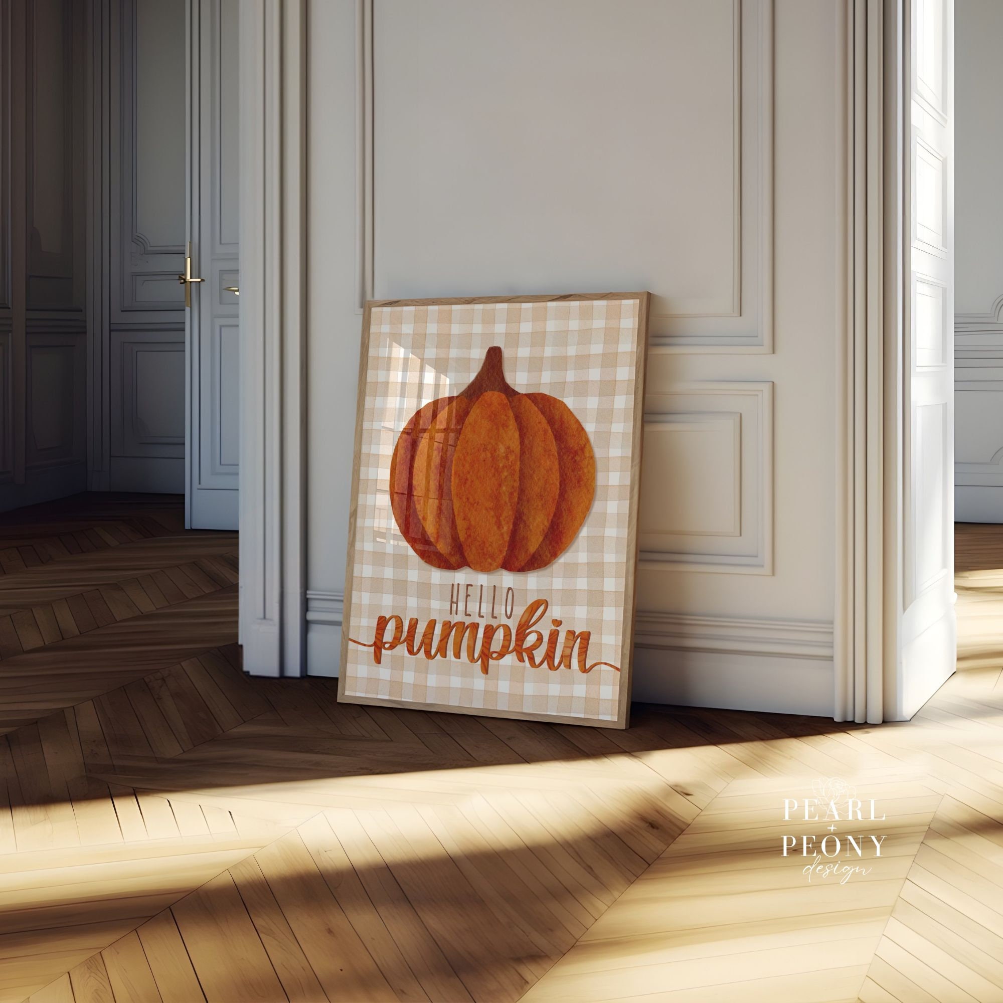 PRINTABLE Pumpkin Wall Art, Hello Pumpkin Print, Plaid Pumpkin Wall ...