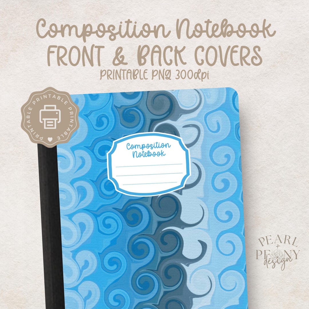 PRINTABLE Composition Notebook Cover PNG, Blue Waves, Blue Gradient ...