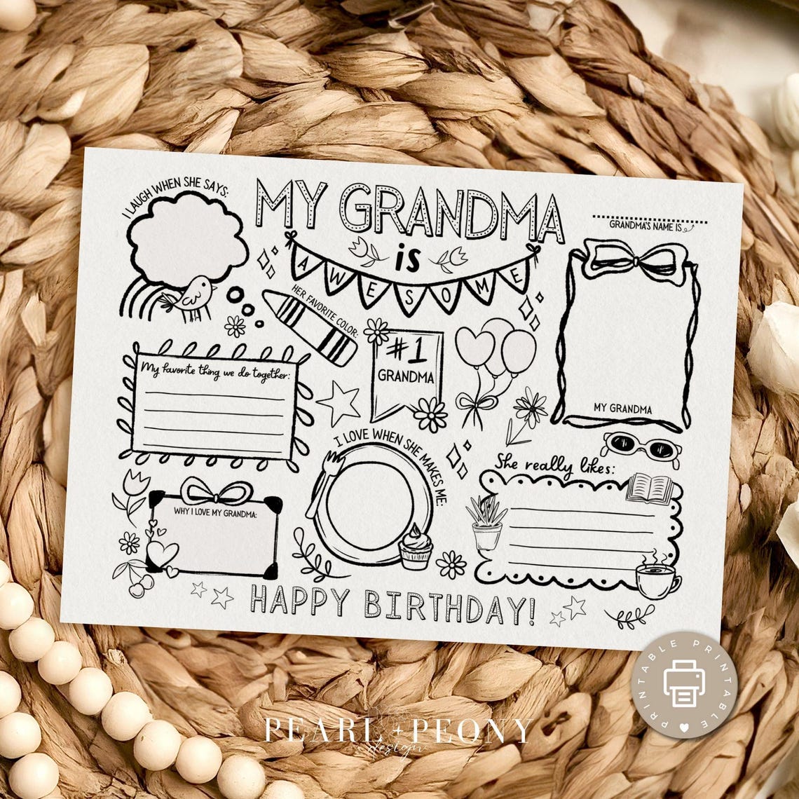 PRINTABLE Birthday All About Grandma Fill in Blanks Questionnaire for ...
