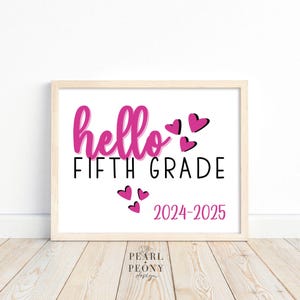 PRINTABLE Pink Preppy First Day of Fifth Grade, Hello Fifth Grade Sign ...