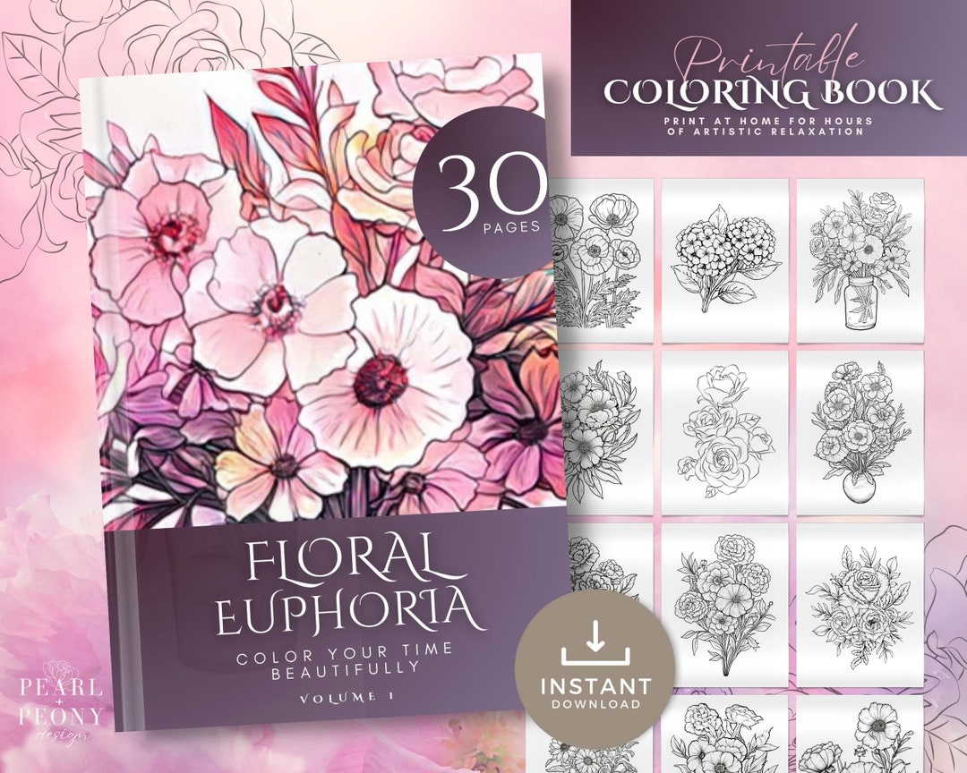 PRINTABLE 30 Flower Coloring Pages, Floral Coloring Book Adults Kids ...