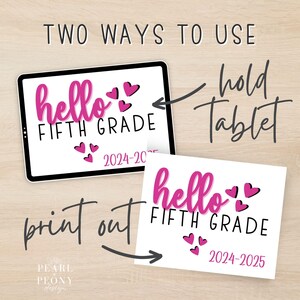 PRINTABLE Pink Preppy First Day of Fifth Grade, Hello Fifth Grade Sign ...