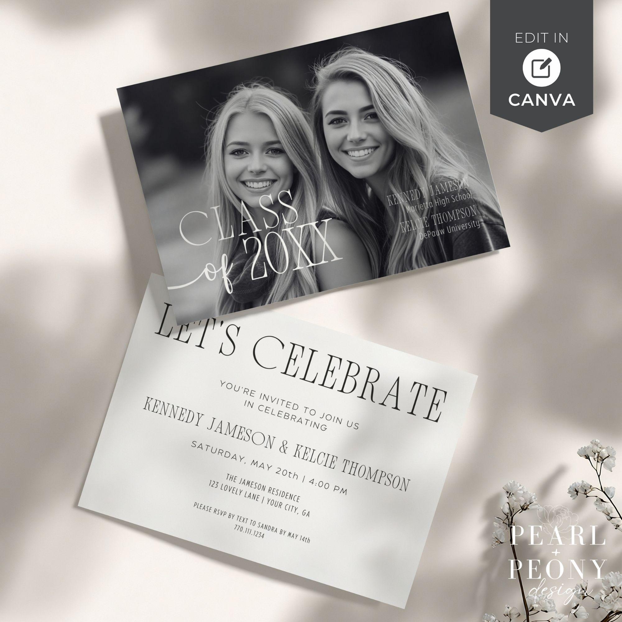 EDITABLE Dual Graduation Party Invitation TEMPLATE, Joint Twins ...