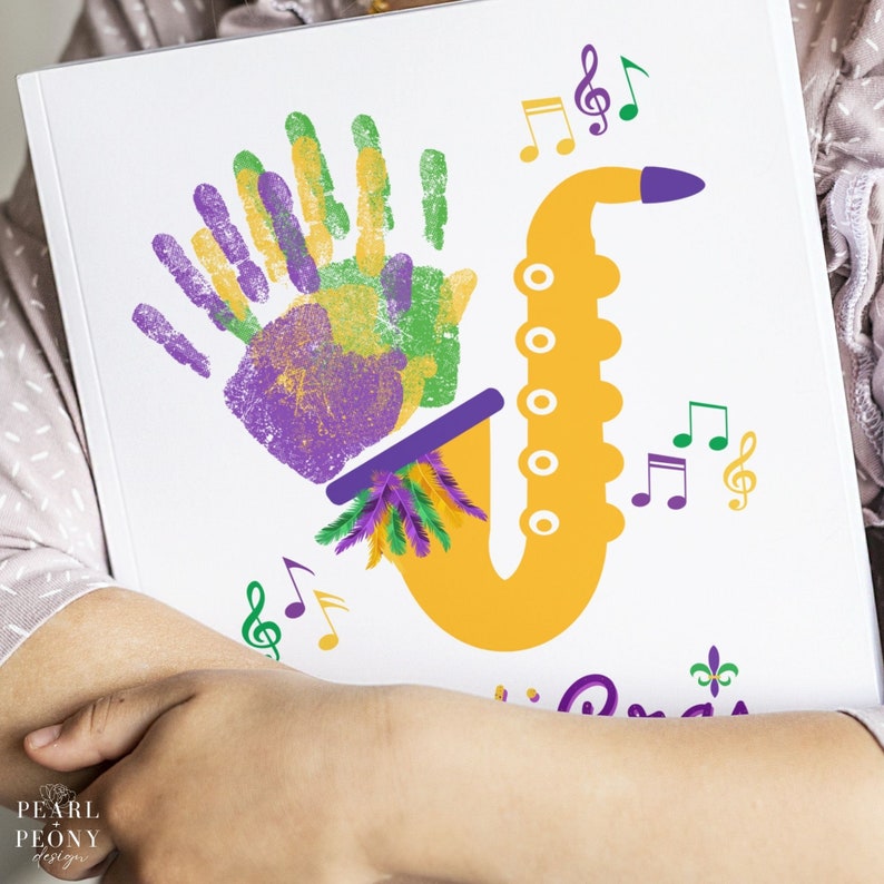 PRINTABLE Mardi Gras Handprint Art Craft for Kids, Mardi Gras Sax ...