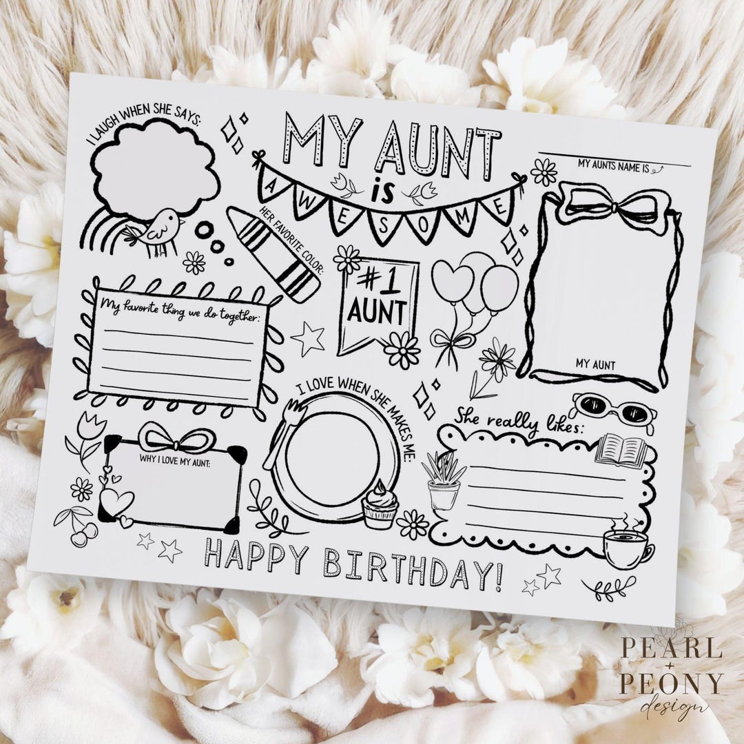 PRINTABLE Aunt Birthday All About My Aunt Art Craft for Kids, Keepsake ...