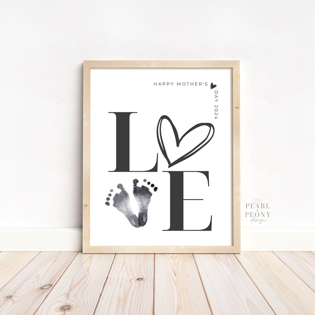 PRINTABLE Happy Mothers Day Footprint Art, Mom Grandma Gift, 2024 ...