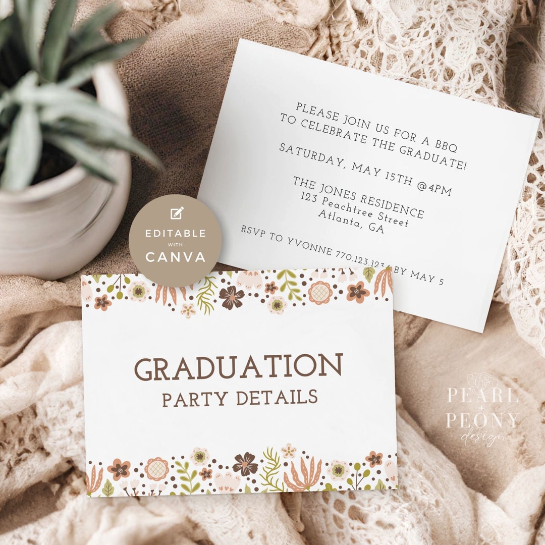 EDITABLE Graduation Party Details Card Template, Printable Party ...