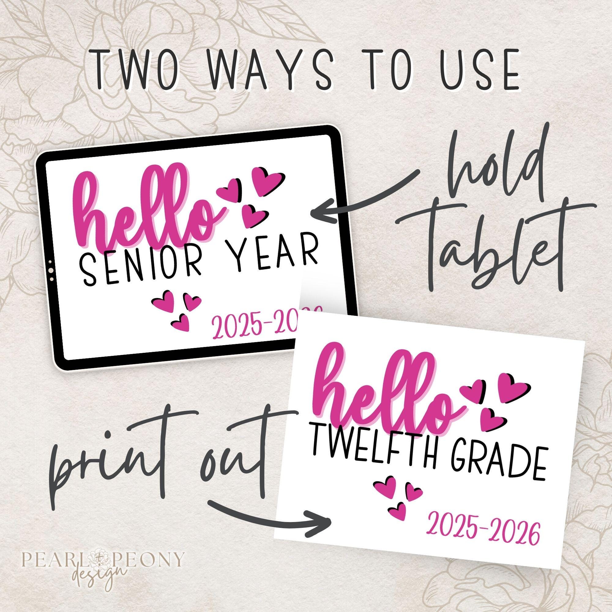 PRINTABLE Pink Preppy First Day of Twelfth Grade, Hello Senior Year ...