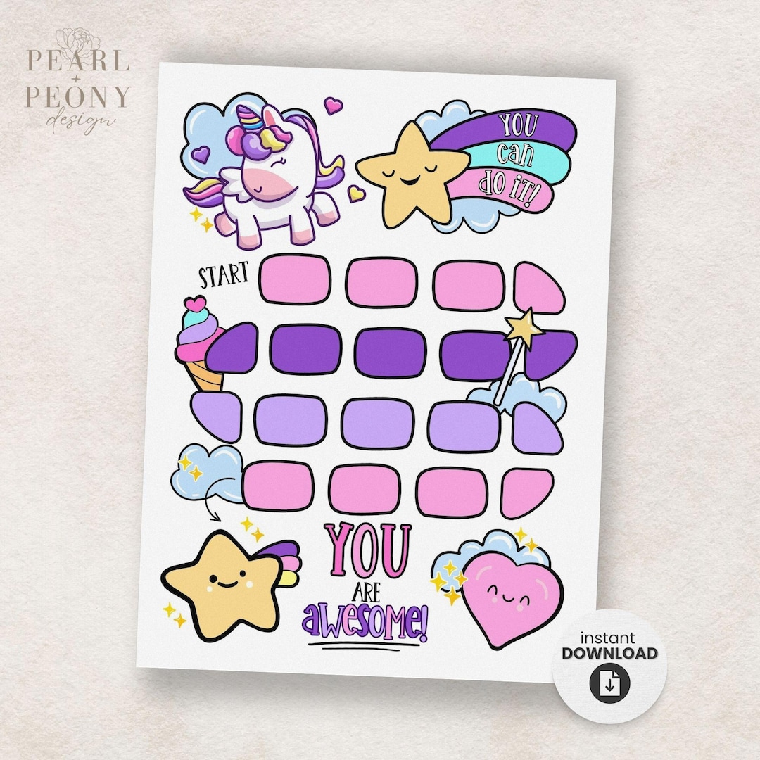 PRINTABLE Cute Kawaii Unicorn Reward Chart, Kids Chore Chart, Routine ...