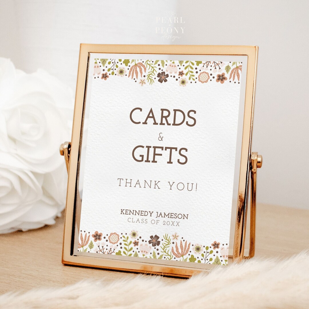 EDITABLE Graduation Party Gift Table Sign Template, Modern Boho Floral ...