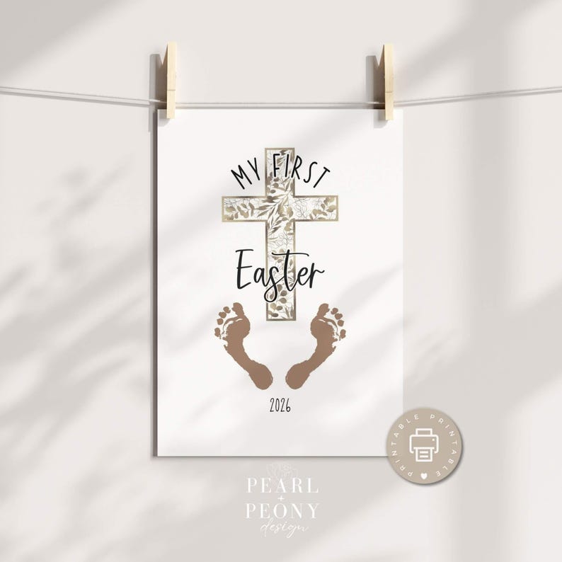 PRINTABLE My First Easter Handprint Art Craft for Baby, Neutral ...