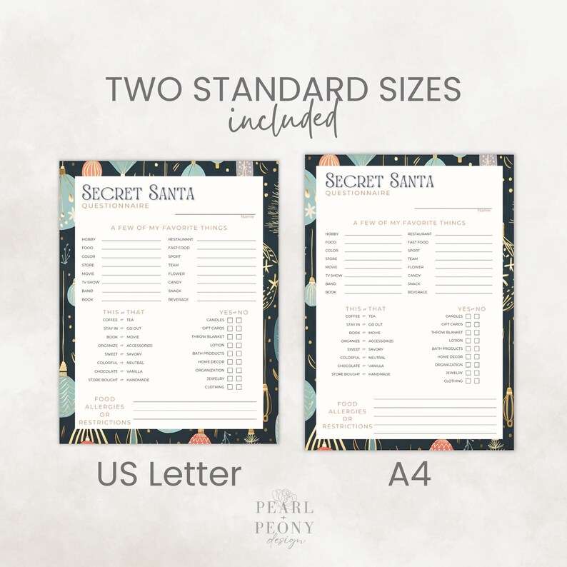 PRINTABLE Secret Santa Questionnaire for Co-workers Work Gift - Etsy