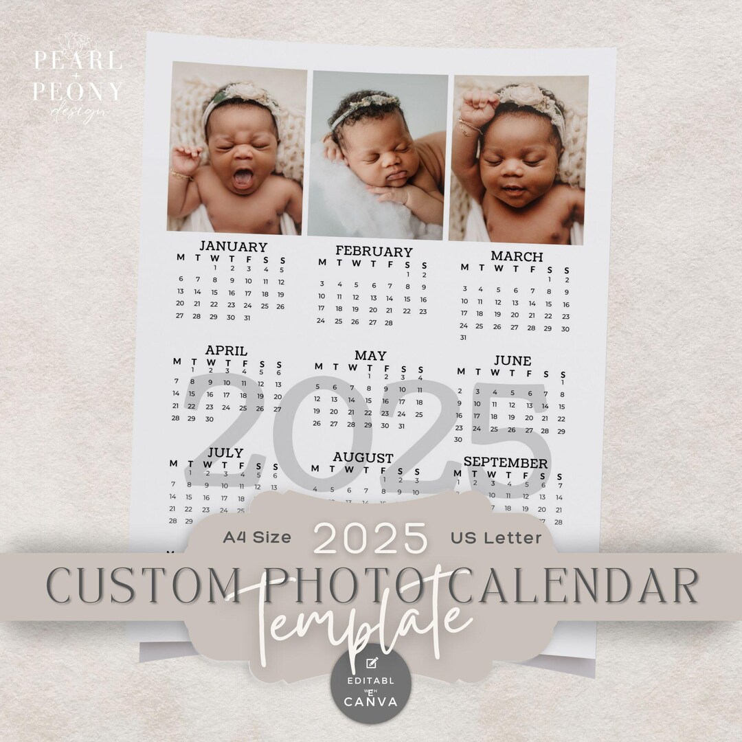 2025 Personalized Photo Calendar Template, Custom Year at a Glance, DIY ...