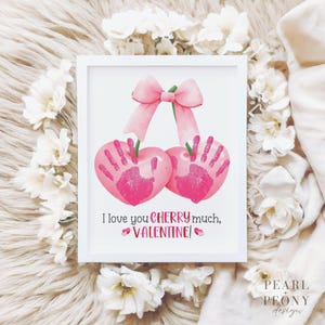 PRINTABLE Valentines Day Handprint Art, Coquette Cherry Craft Project ...