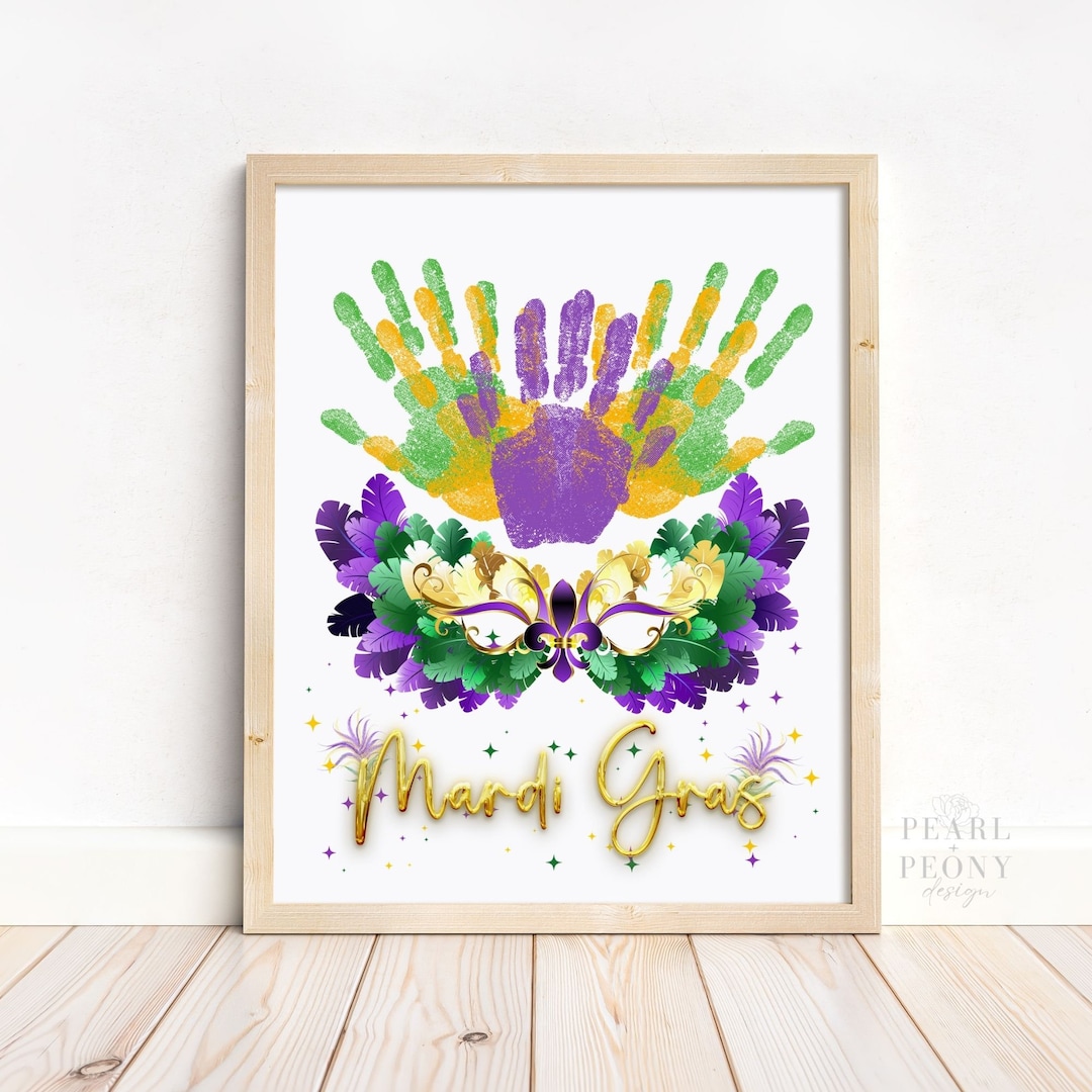 PRINTABLE Mardi Gras Handprint Art Craft for Kids, Mardi Gras Mask ...